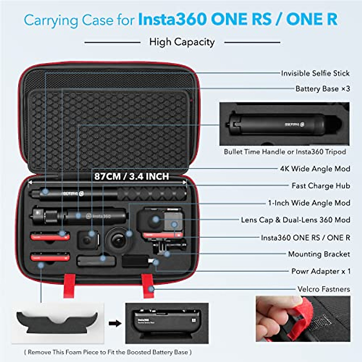 SYMIK S310-R Carrying Case for Insta360 ONE RS/R Action Camera, W/ Padded Separator; Fits Twin Edition, 4K Edition, Expert Edition, Invisible Selfie Stick, Bullet Time Handle/Tripod, Fast Charge Hub