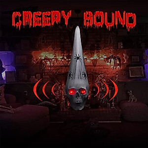 Halloween Decorations,Halloween Skull Decor Outdoor and Indoor,20" Halloween Skeleton Voice Activated Decorations with LED Red Eyes&Fake Spider,Haunted House Decorations,Halloween Party Decor for Home