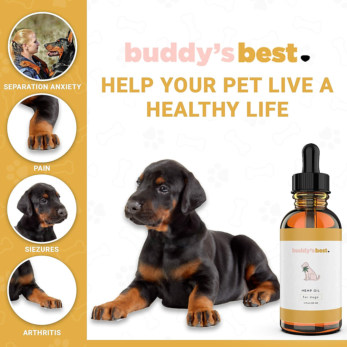 Buddy's Best Hemp Oil Treats for Pets - 100% Cold Pressed Hemp Seed Oil - Omega 3 & 6 for Hip & Joint Health, 2 x 1oz