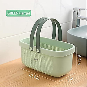 JiatuA Plastic Storage Basket with Handle Portable Shower Caddy Tote Organizer Basket Bin for Bathroom Kitchen Dorm Room Bedroom (Large, Green)