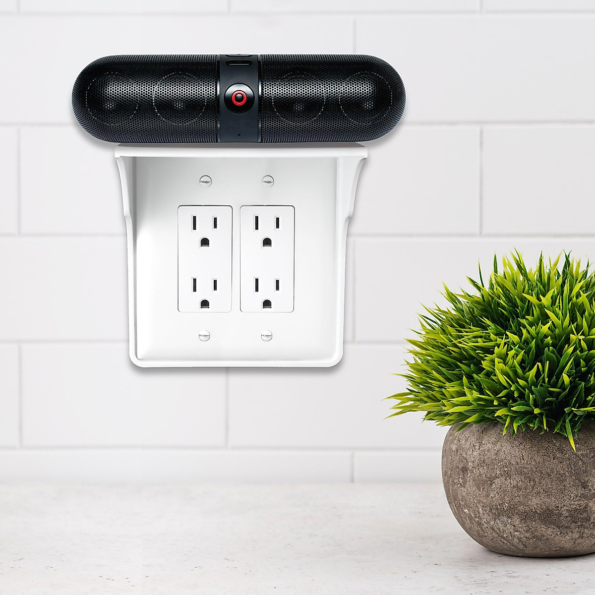 Storage Theory Power Perch Double Outlet Shelf - Convert Your Outlet into Display Shelves - Alexa Speaker Stand, Electric Toothbrush Holder - Light Socket Shelf 2 Pack, White