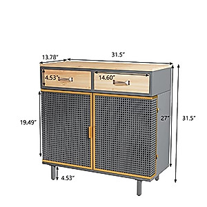 ZeHuoGe 31.5'' Accent Cabinet Sideboard Buffet, Iron Rattan Console Televison Table with Pop-up Doors, 2-Tier Storage Cabinet Buffet Sideboard (Gray)