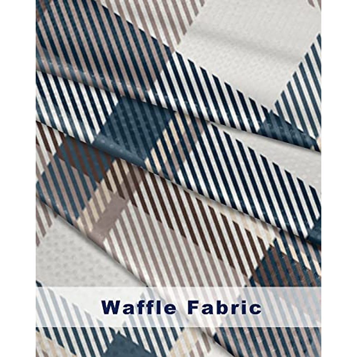 BestLives Shower Curtain Check Plaid Brown and Blue Bath Curtain Buffalo Texture Waffle Fabric Waterproof Bathroom Curtain with Hooks 72 x 84 Inches