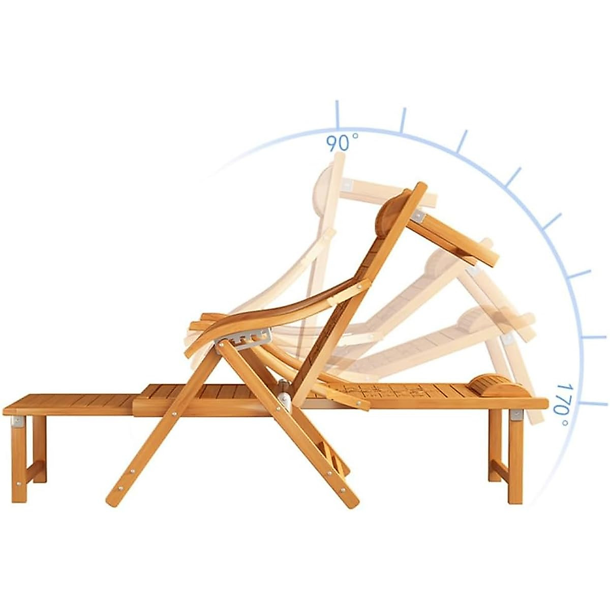 JIAYOYO Foldable Wooden Recliners with Footrest,Wooden Outdoor Foldable Armchair with 5 Position Adjustable Backrest Chair Recliner Chair for Patio Lawn Beach,Tea Color