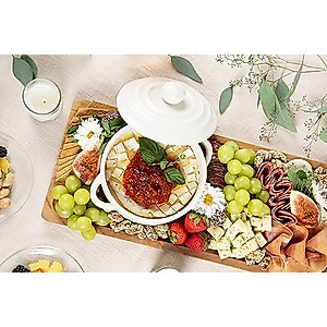Stoneware Brie Cheese Baking Dish and Warmer with Lid - Oven Safe - Great for Charcuterie Board and Grazing Table Accessories - Perfect for Camembert, Baked Brie, Fondue, Dip - Oven Safe Ceramic Crock