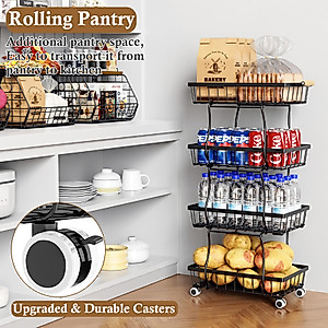 OKZEST Fruit Basket, 4-Tier Small Kitchen Organizer and Storage Cart on Wheels, Rolling Pantry Snack Cart with Handle for Storing Fruit, Potato, Onion, Snacks, Vegetables, Bread, Produce