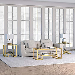 Henn&Hart 45" Wide Rectangular Coffee Table in Brass, Modern coffee tables for living room, studio apartment essentials