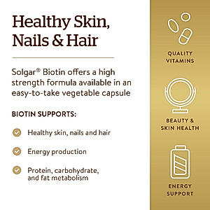 Solgar Biotin 1000 mcg, 250 Vegetable Capsules - Supports Healthy Skin, Nails & Hair - Energy Metabolism - Enhanced Potency - Non-GMO, Vegan, Gluten Free, Dairy Free, Kosher, Halal - 250 Servings