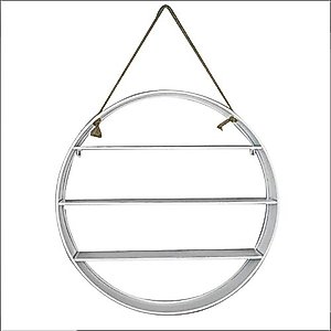 PIBM Stylish Simplicity Shelf Wall Mounted Floating Rack Shelves American Style Iron Art Round Hemp Rope Sofa Background Bookshelf Coffee Shop,3 Layers, White , Diameter 70 cm