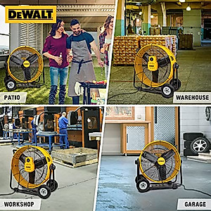 DEWALT Drum Fan High-Velocity Industrial, Drum, Floor, Barn, Warehouse Fan, Heavy Duty Air Mover with Adjustable Tilt & Large Wheel, 24", Yellow DXF2490,Black/Yellow