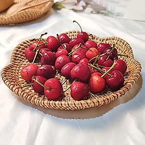 Gralara Rattan Round Serving Tray Display Hand Woven Wicker Tray for Nuts Parties Kitchen Counter Decor Table Decorative, 21cmx3cm