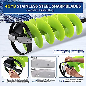 Goture Ice Drill Auger, 7" Diameter Nylon Ice Auger, 41" Length Ice Auger Bit,Auger Drill with 19.6" Extension Rod,Auger Bit with Ice Spoon,Handbag for Ice Fishing