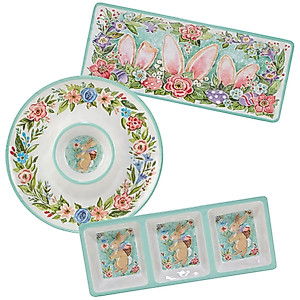 Joy Of Easter 3 Piece Hostess Set Multi Color Floral Casual Farmhouse Round Dishwasher Safe