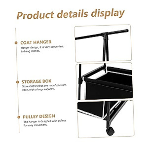 WOONEKY Coat Rack Black Coat Rack Rolling Closet Rack Laundry Cart Rack Rolling Clothes Hanger Clothes Stand for Display Handbags Garment Rack Handbags Coat Rack Laundry Basket Metal Black