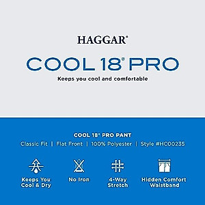 Haggar mens Cool 18 Pro Classic Fit Flat Front - Regular and Big & Tall Sizes Casual Pants, Black, 46W x 30L US