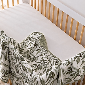 babyletto 100% Organic Cotton Quilt, GOTS-Certified, 3-Layers of Ultra-Soft and Breathable Muslin - Olive Branches