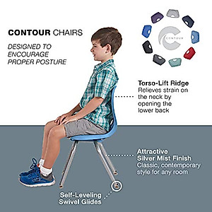 FDP 12" Contour School Stacking Student Chair, Ergonomic Molded Seat Shell with Powder Coated Silver Frame and Swivel Leg Glides; for in-Home Learning or Classroom - Navy/Powder Blue (4-Piece)