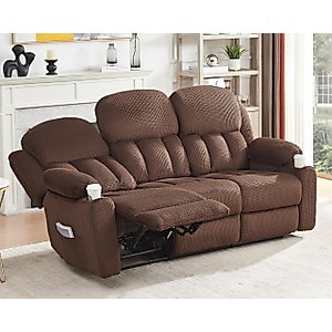 Jocisland Recliner Couch, 3 Seater Recliner with Cup Holders, Plush Fabric Reclining Couch with Dual Wingback, Comfy Recliner Sofas for Living Room(Brown)