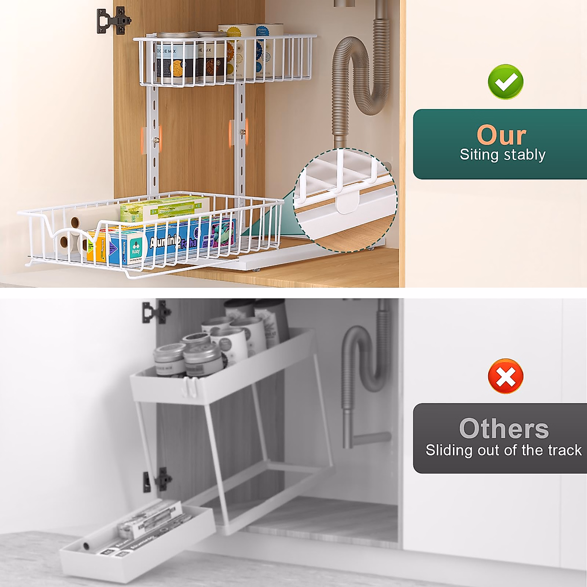 Beainbox Under Sink Organizer, Adjustable Metal Under Sink Storage, Put Out Sink Cabinet Organizer of Kitchen Bathroom