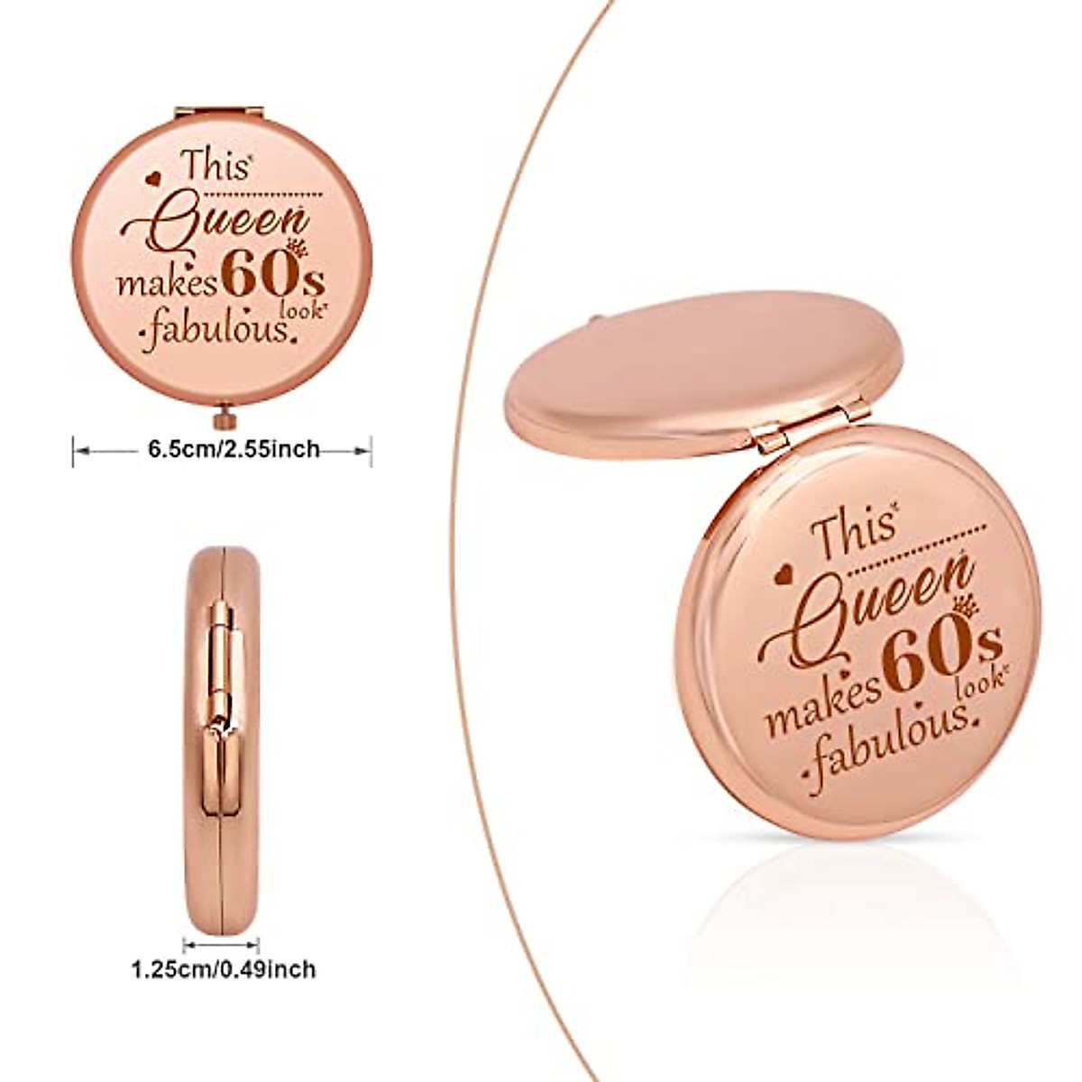 Jielahua 60th-69th Birthday Gifts for Women Rose Gold Compact Mirror 60-69 Year Old Birthday Gifts for Wife Grandmother 60th-69th Birthday Gifts for Mom Nana Christmas Retirement Gifts