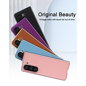 Feitenn for Samsung Z Fold 5 Case, Z Fold 5 Genuine Leather Back Case Slim Hard PC Bling Shockproof Case with Front Tempered Glass Screen Protector Film for Samsung Z Fold 5 2023 (Purple)