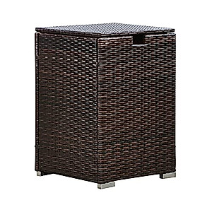 Teamson Home Outdoor Fire Pit Gas Bottle Tank Cover, Fire Pit Gas Storage Holder, Rattan Storage Holder Table with Lid, Garden Rattan Furniture