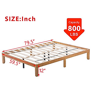 Anwick Queen Size Wood Platform Bed Frame, Classic 12 Inch High Wooden Bed with 8 Oak Legs and 6 Metal Legs,No Box Spring Needed,Easy Assembly (Queen)
