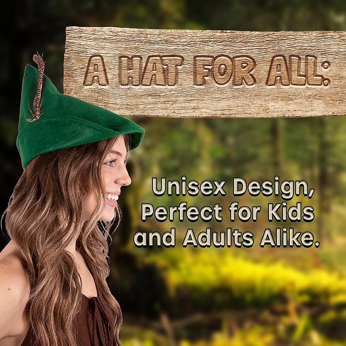 Narwhal Novelties Robin Hood Hat – Green Felt Peter Pan Hat Disney – Fairy Gnome Pinocchio Hat Costume for Kids & Adults – Alpine German Tyrolean Bavarian Hats with Removable Feather