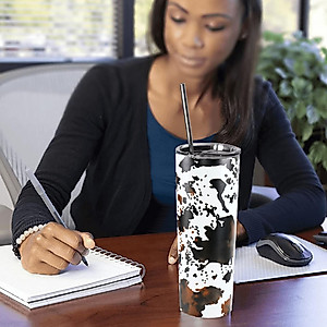 Mhrevyi Cow Print Skinny Tumbler With Lid and Straw - 20 oz Insulated Stainless Steel Travel - Cup Cow Stuff Accessories Decor - Double Wall Coffee Mug - Birthday Gifts for Mom, Sister, Friends, Women