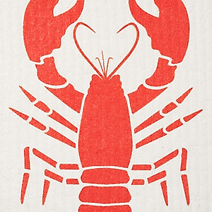 GMIcréatifs Swedish Dishcloths 2 Pack Red Lobster Print Reusable Sponges Kitchen Cleaning Cloth Dish Scrubber, Machine Washable, Each Cloth Measures 7.87”x6.88 inches.