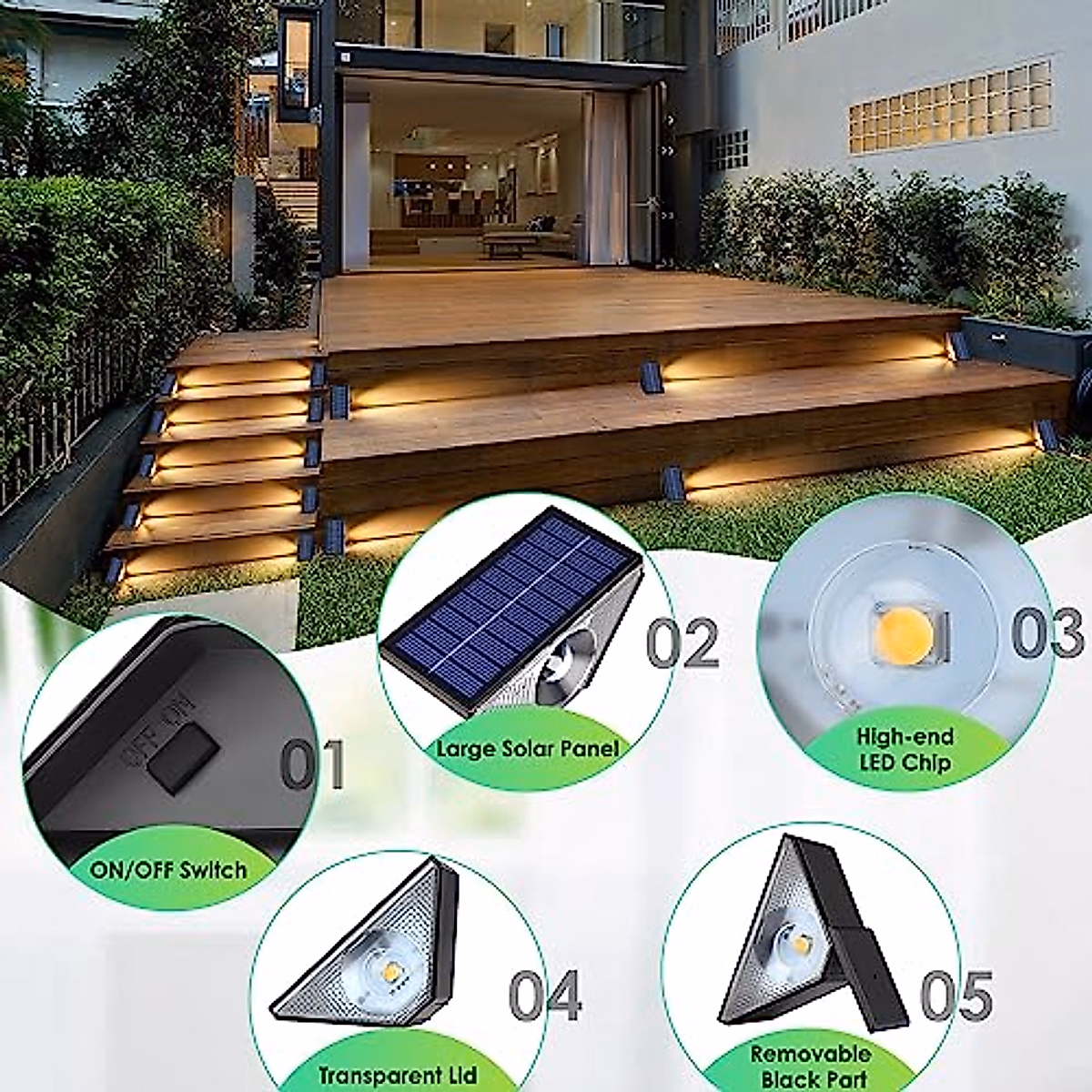 ASOMST Solar Step Lights 6 Packs, LED Deck Light Outdoor Waterproof IP67, Solar Powered Fence Lighting Warm White, Solar Stair Light Decorative for Garden Yard Patio Porch Front Door Pathway