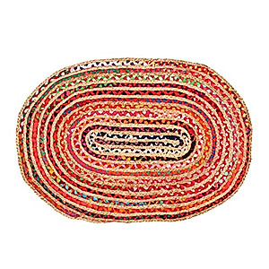 Jute Multi Chindi Oval Braided Rug, Tightly Braided Chindi and Jute Rug,Reversible,Durable,Sustainable Rug Pad, Shag Rugs for Bedroom, Floor Rug, Bedroom Rugs, Jute Kitchen Rug-24x36 Inch Multi Color