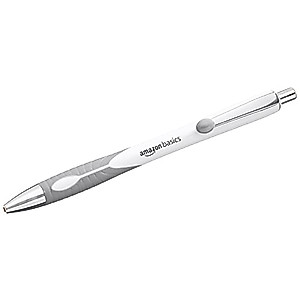 Amazon Basics Retractable Ballpoint Pens White Barrel, Medium Point 1.0mm, Black Ink, 12 Pack