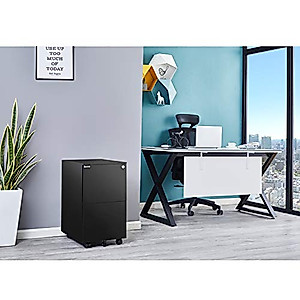 Bonnlo Black 2 Drawer File Cabinet With Lock, Rolling File Cabinet for Home Office, Mobile File Cabinet Under Desk Office Drawers Fully Extension File Cabinet with Pencil Tray, 15.4"W×17.7"D×26.0"H