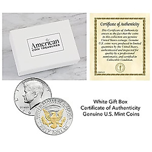 American Coin Treasures Coin Money Clip - Presidential Seal JFK Half Dollar Selectively Layered in Pure 24k Gold, Brass Moneyclip, Holds Currency, Credit Cards, Cash, U.S. Coin