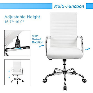 Furmax Ribbed Office Desk Chair Mid-Back PU Leather Executive Conference Task Chair Adjustable Swivel Chair with Arms