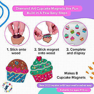 Little Jupiter Cupcake Diamond Art Magnets Set -2023 Ver w/ 8pcs - Diamond Art Kits for Kids w/Diamond Art Stickers & Wood - Diamond Art Kits for Kids - Diamond Art for Kids - Diamond Art Kits