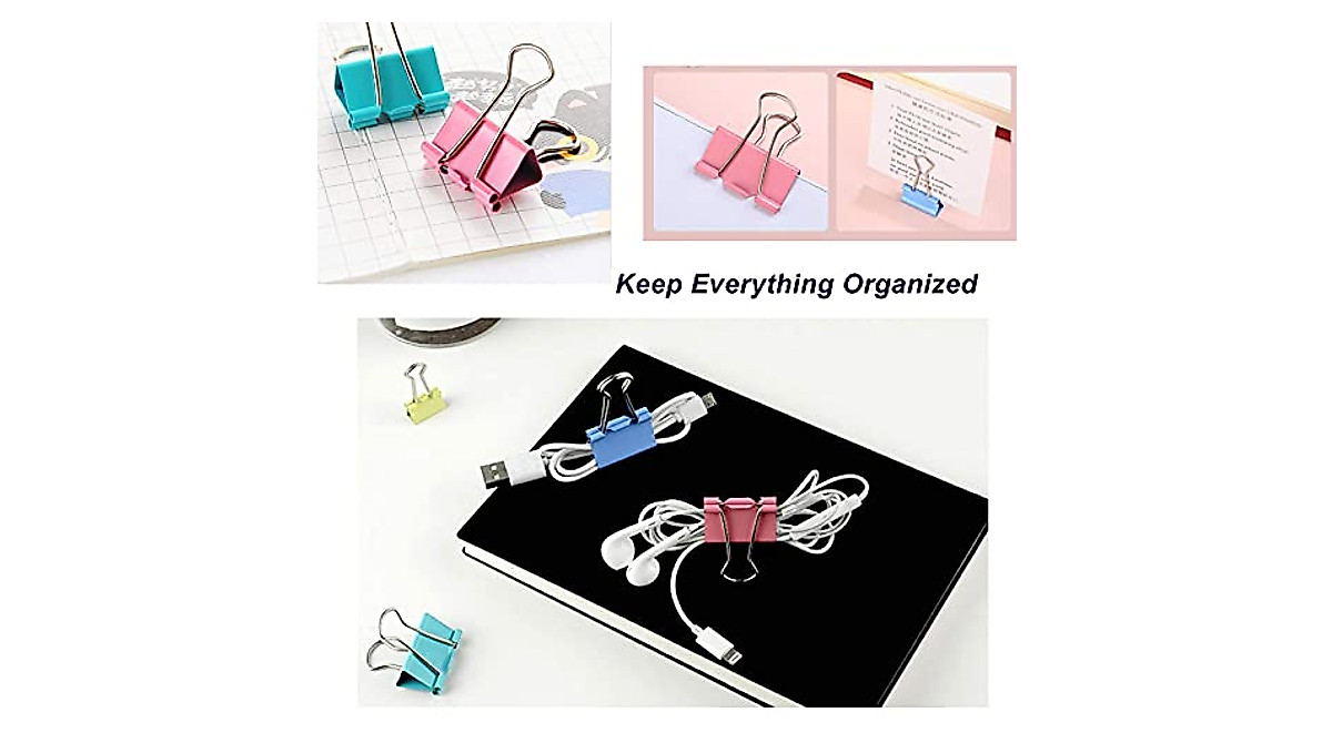 Colored Binder Clips Assorted Sizes - 120 Pcs Bulk