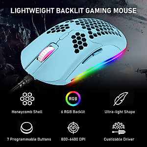 Mechanical Gaming Keyboard Blue Switch Mini 82 Keys Wired Rainbow LED Backlit Keyboard,Lightweight Gaming Mouse 6400DPI Honeycomb Optical,Gaming Mouse Pad for Gamers and Typists(Blue)