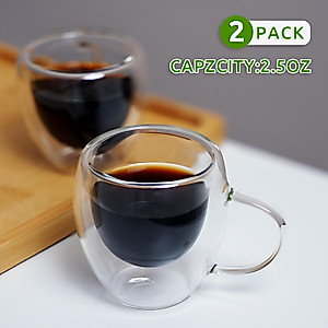 BSDPRFE 2.5 oz Espresso Cups Set of 2 with Handle Espresso Shot Glasses, Double Wall Insulated Espresso Mugs, Tazas de Cafe Expreso, Milk Cup with Handle, Suit for Espresso Machine