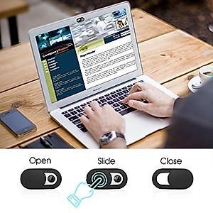SIREG Webcam Cover Slide Ultra Thin - Web Camera Cover fits Laptop,Tablet,Computer, Smartphone, Protect Your Privacy and Security,Strong Adhesive (Black 3 Packs)