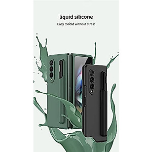 BAILI Z Fold 3 Case with Pen Holder,Liquid Silicone Shockproof Protective Galaxy Z Fold 3 Case Cover, Silky and Soft Touch, Slide Rail Type Removable Pen Cover for Samsung Z Fold 3 Case-Cool Black