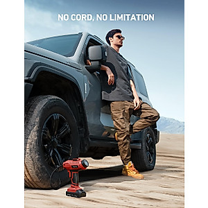 AstroAI Cordless Tire Inflator Air Compressor 20V Rechargeable Battery Powered 160PSI Portable Air Pump with 12V Car Power Adapter Digital Pressure Gauge for Cars Motorcycles JY16P160-18（C2）Red