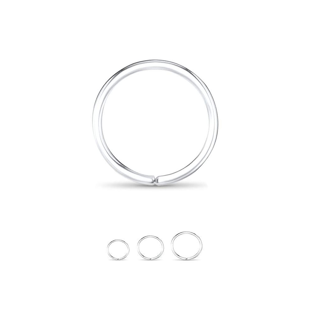 Nose Ring Bling 14k White Gold Nose Hoops Seamless Nose Rings 5/16 inch - 8mm 18G (D1042)
