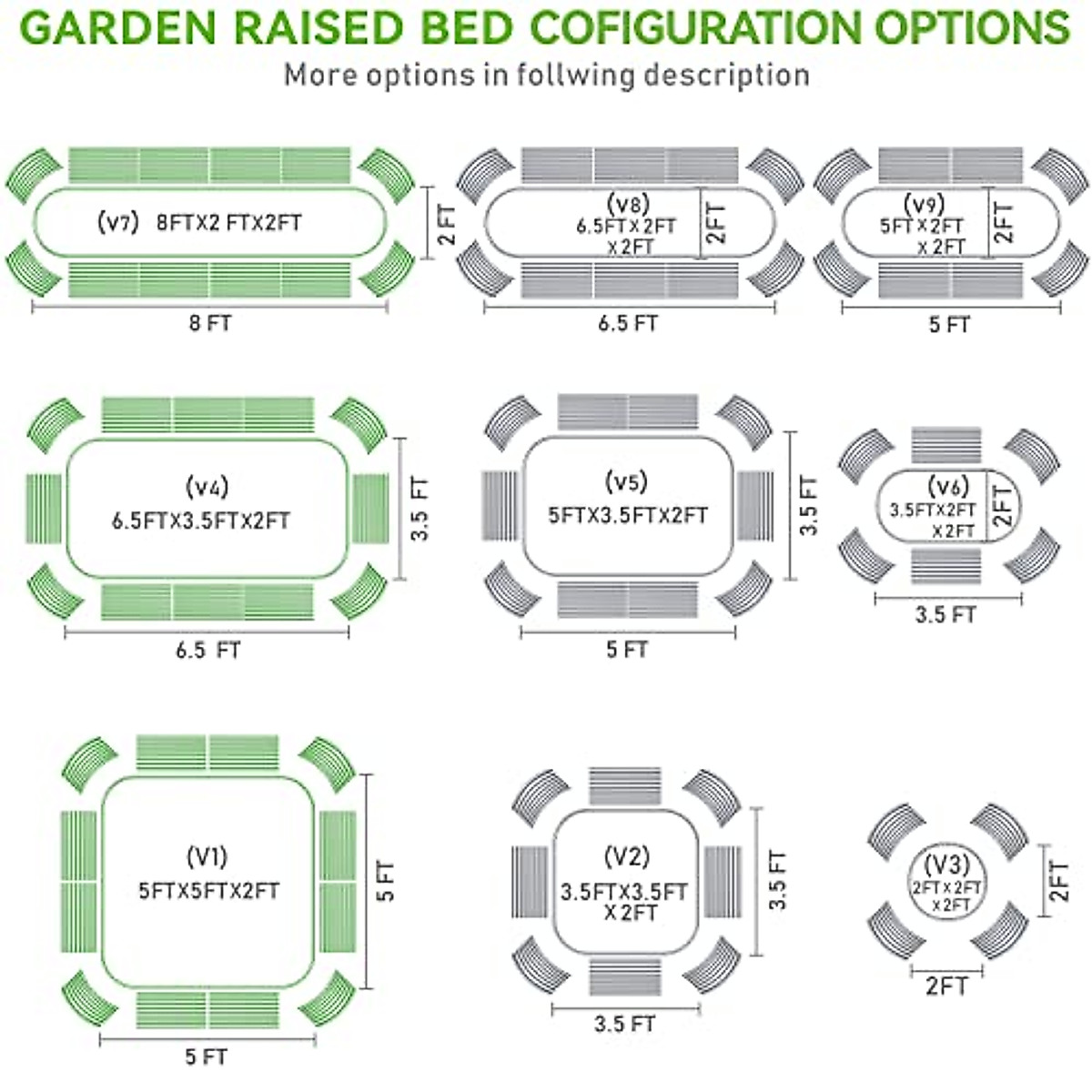 8x2x2/6.5x3.5x2/5x5x2ft Galvanized Raised Garden Bed for Vegetables, 9 in 1 Adjustable Outdoor Garden Raised Planter Box, Raised Beds for Gardening Flower