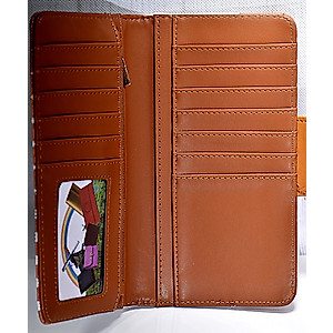 DA Women's RFID Blocking designer Leather Wallet Large Phone Holder Clutch Travel Purse Wristlet wallets for women (Tan & Beige)