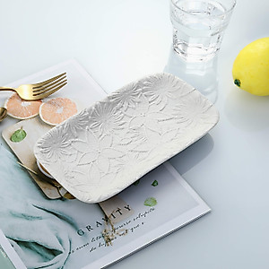 Emibele Ceramic Jewelry Tray, Bathroom Kitchen Vanity Decorative Trinket Tray Ring Dish for Earrings Rings Watch Keys, Ceramic Dessert Plate, White