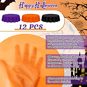 Amylove 12 Pcs 84 Inch Plastic Halloween Tablecloth Round Waterproof Disposable Orange Purple Table Cloth Tabletop Halloween Decorative Table Cover for Halloween Parties Decorations