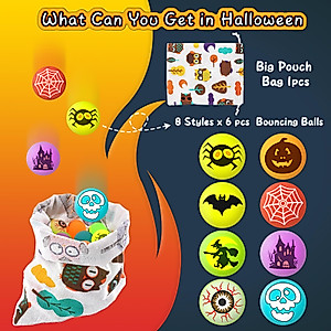 104 Pcs Glow in The Dark Halloween Bouncy Balls , 8 Halloween Designs Eyeballs Toys for Halloween Party Favor Supplies, Trick or Treating Goodie, Classroom Rewards Prizes Game for Kids- With Pouch Bag