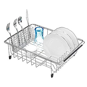 Slideep Cutlery Utensil Silverware Drying Rack, Flatware Storage Solution Basket with Hooks for Kitchen Dish Drainer Dish Drying Rack, RustProof 304 Stainless Steel